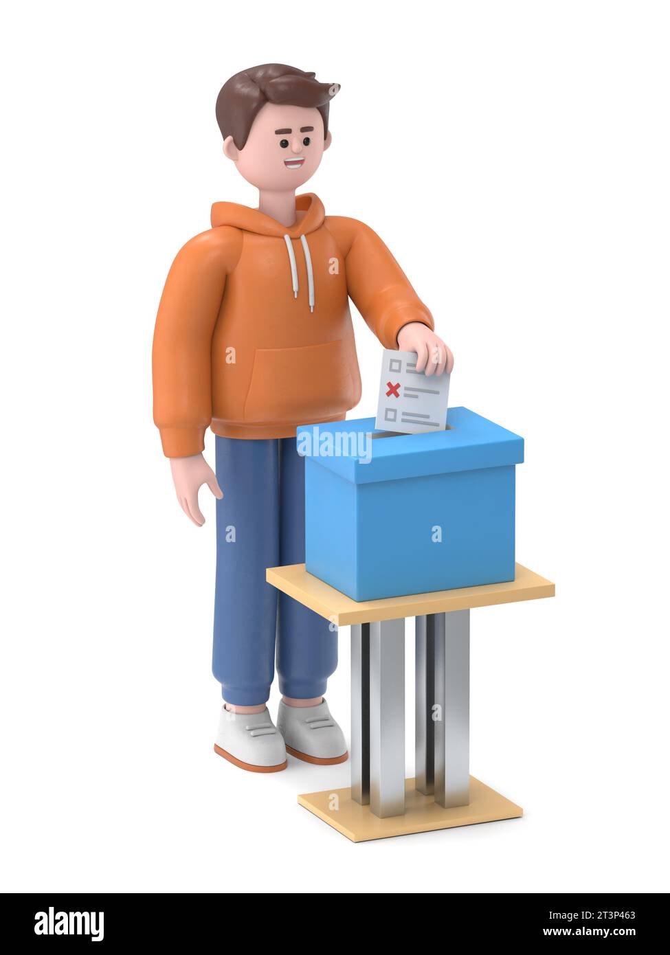 3D illustration of male guy Qadir putting his ballot paper in a ballot ...