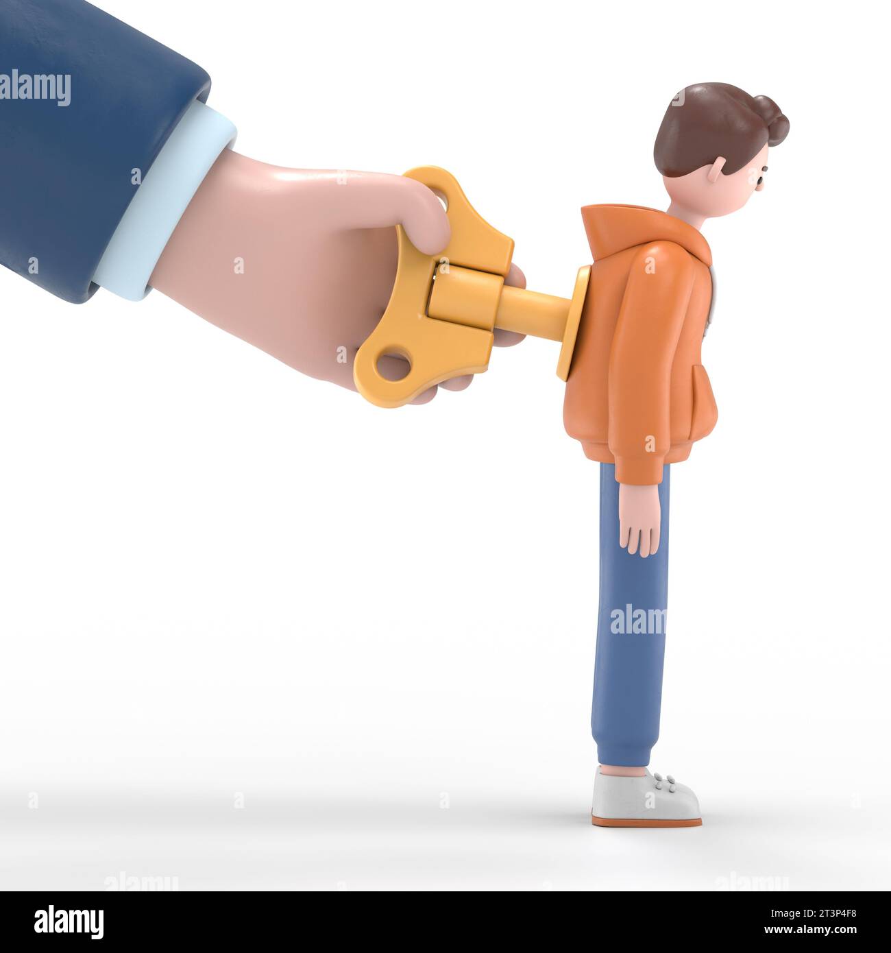 3d big hand turning wind up key on 3D illustration of male guy Qadir ...