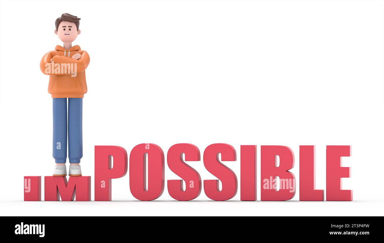 3D illustration of male guy Qadir turning impossible into possible.3D ...