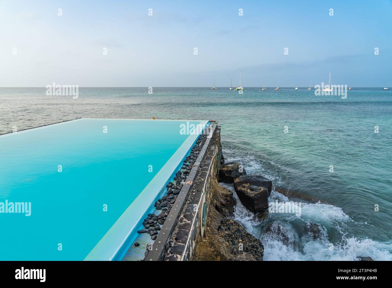 Pool at the promenade of Santa Maria, Cape Verde at the beach ...