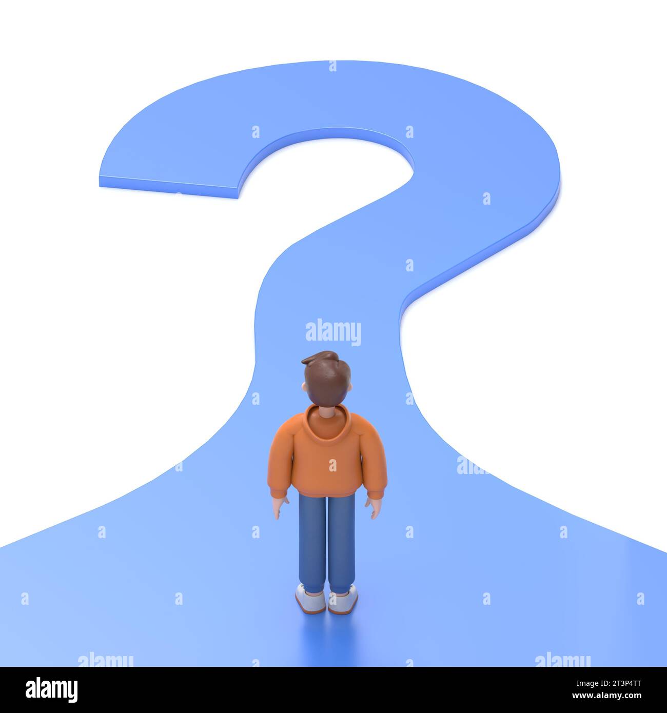 3D illustration of male guy Qadir looking unknown open. Road forward in ...