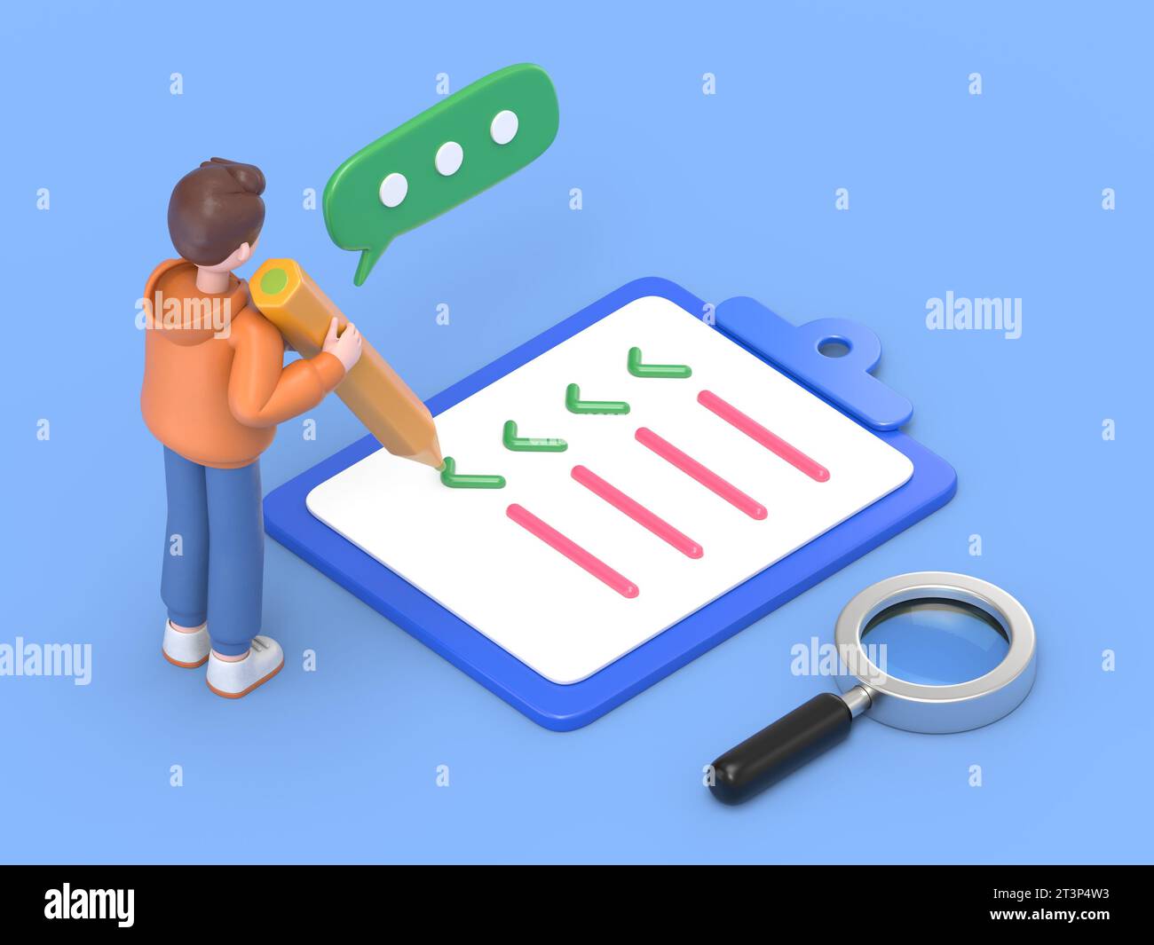 3D illustration of male guy Qadir.Survey concept banner with characters ...