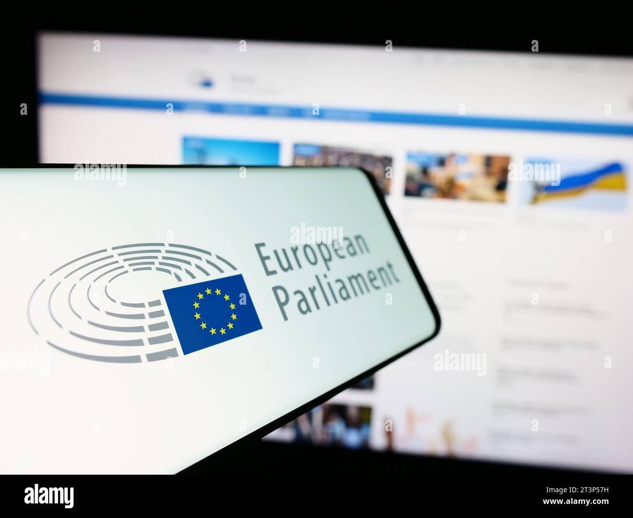 Smartphone with logo of EU legislative body European Parliament (EP) in ...