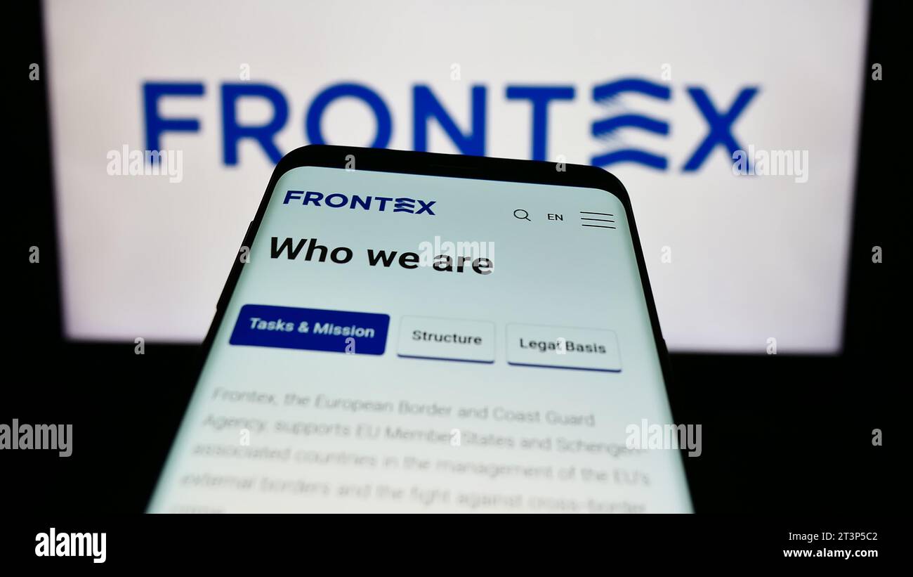 Mobile phone with website of European Border and Coast Guard Agency ...