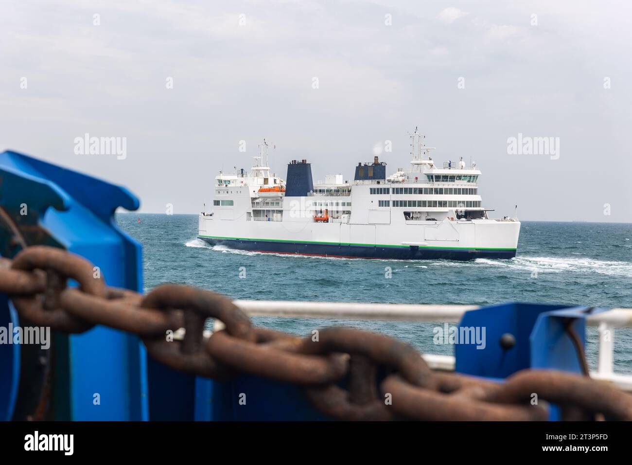 Big modern shuttle passenger freight cargo ferry boat vessel ship with ...