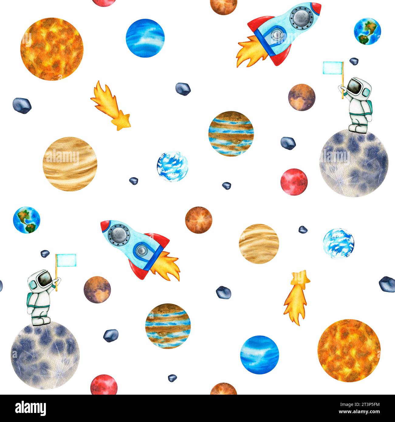 Seamless pattern galaxy with planets clip art. Cute Astronaut and ...