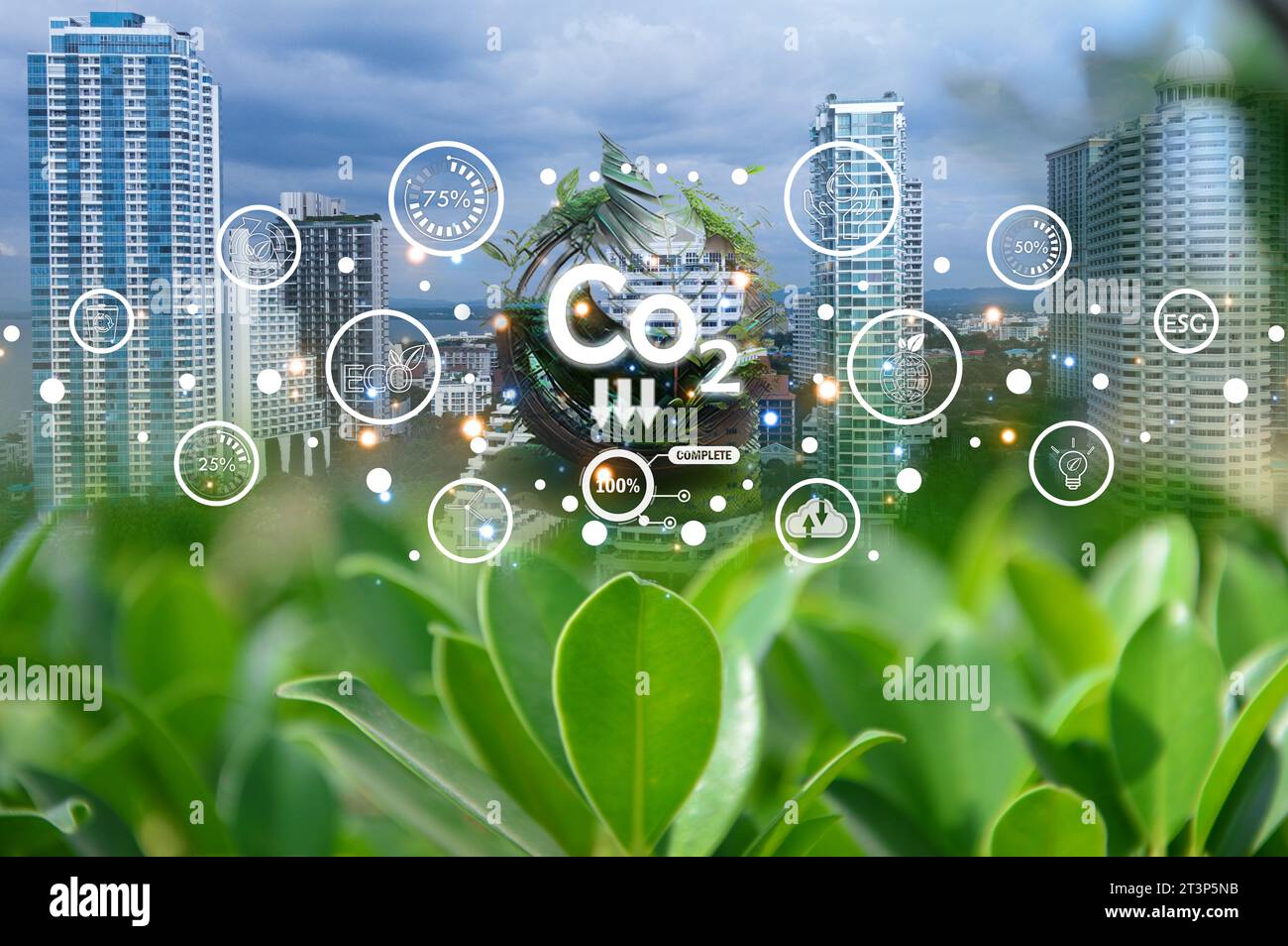 Concept of reducing CO2 emissions on hand for the environment, global ...