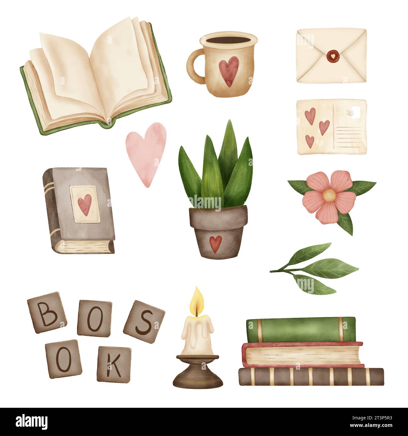 Reading lovers cute hand drawn set. Books and cozy things. Colorful ...