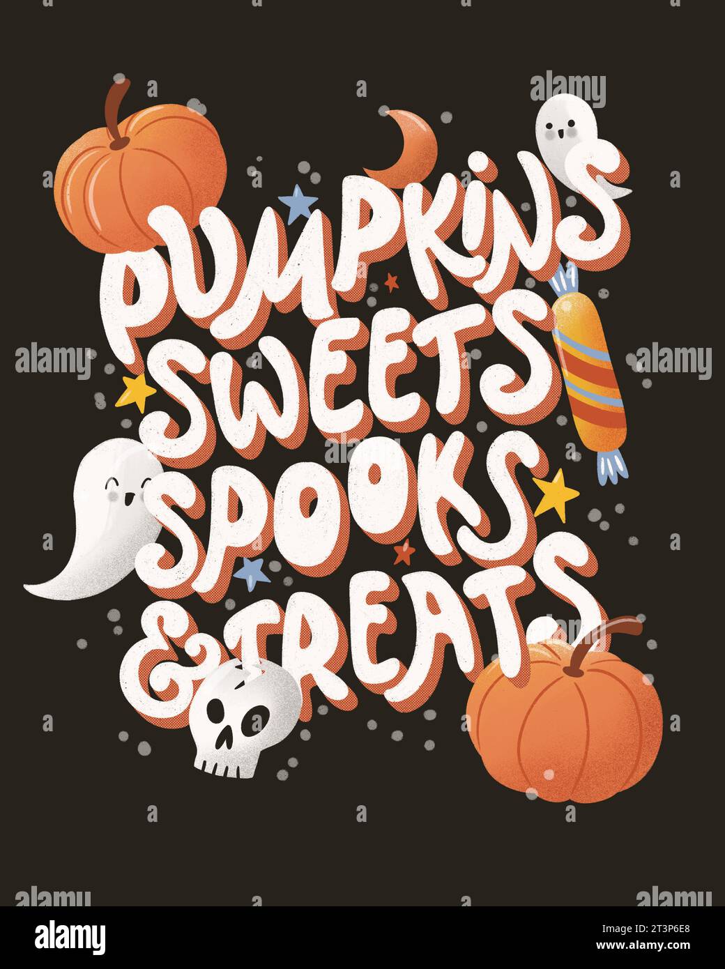 Happy Halloween illustration with hand lettering message and cute ...
