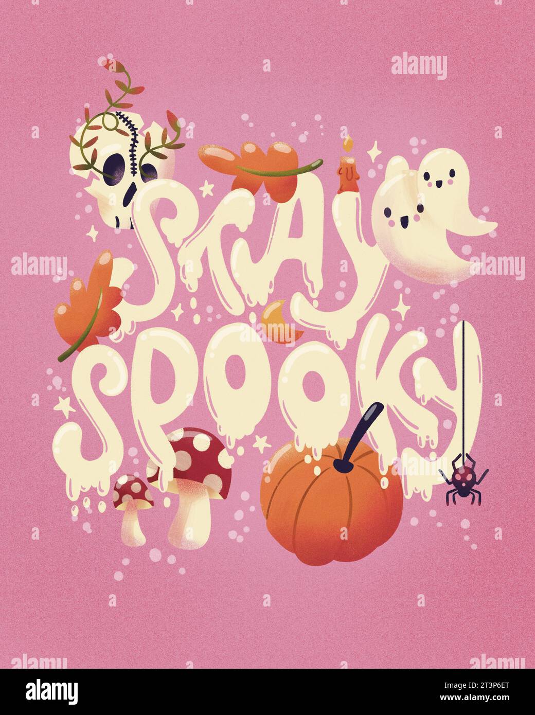 Happy Halloween illustration with hand lettering message and cute ...