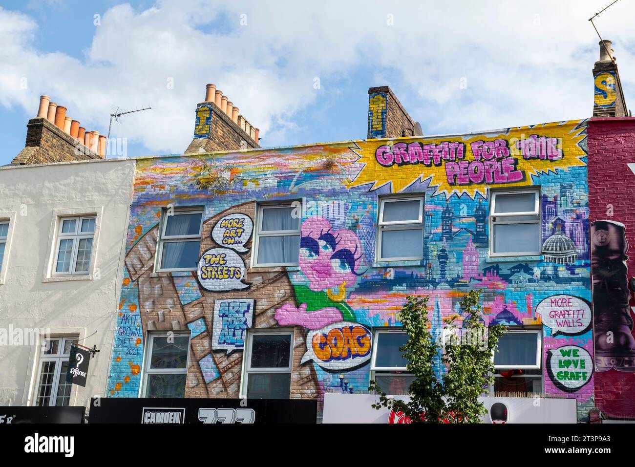 Colourful shops and buildings on the High Street in Camden Town, London ...