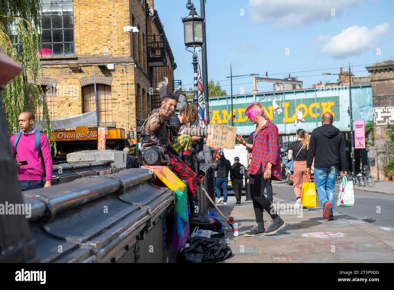 Colourful shops and buildings on the High Street in Camden Town, London ...