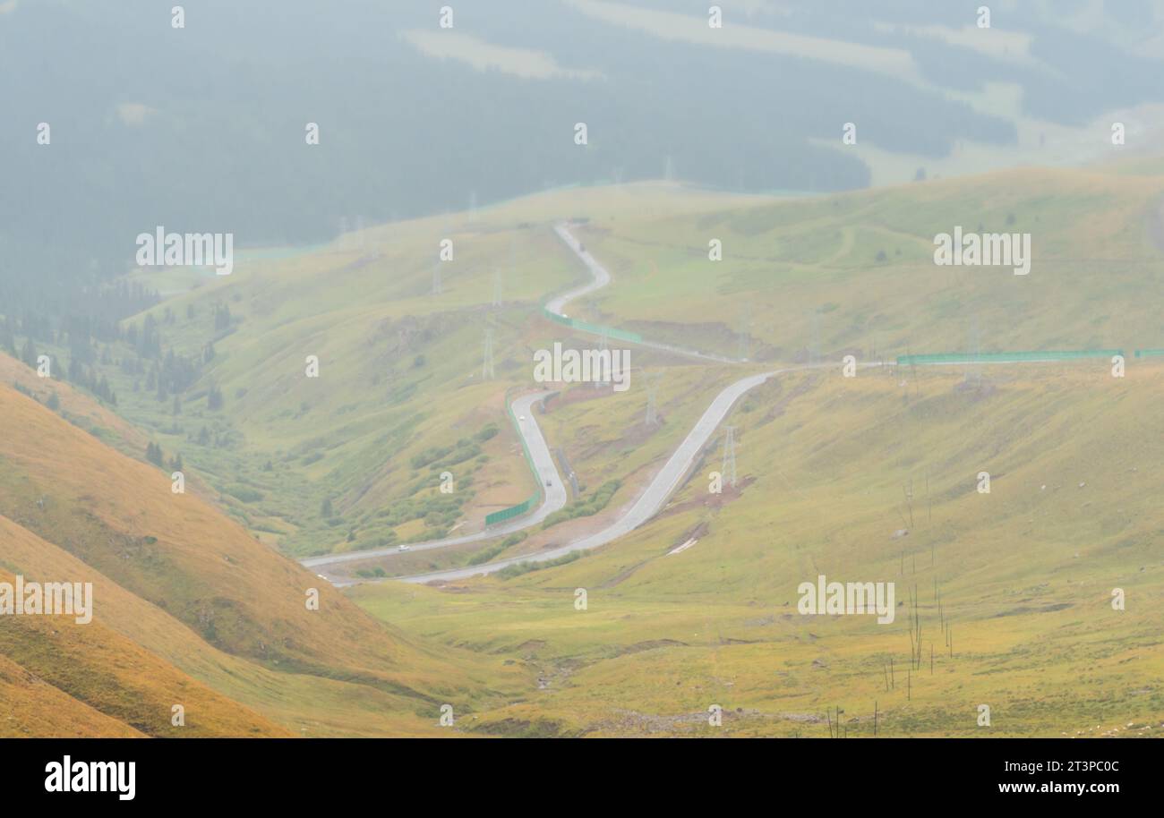 Mountain roads in heavy fog Stock Photo - Alamy