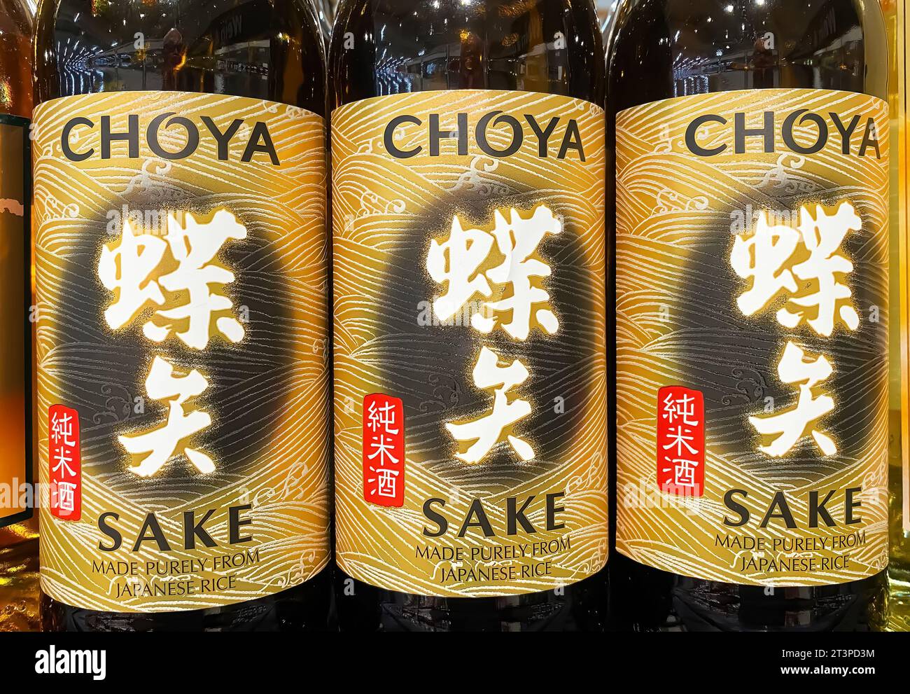 Viersen, Germany - October 9. 2023: Closeup of japanese Choya sake ...