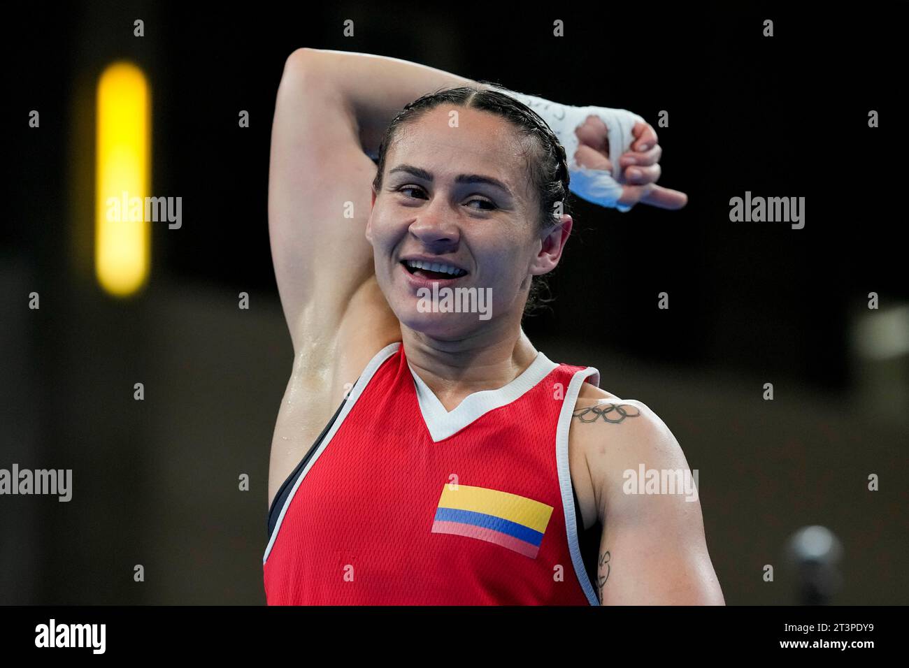 Colombia's Yeni Arias celebrates defeating Venezuela's Johana Gomez in ...