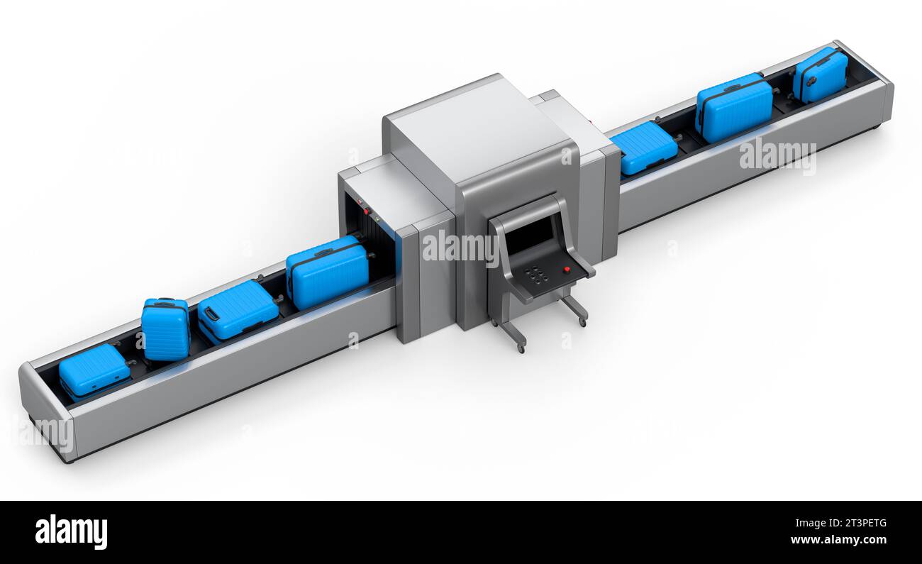 Airport luggage conveyor belt or baggage claim area with security check ...