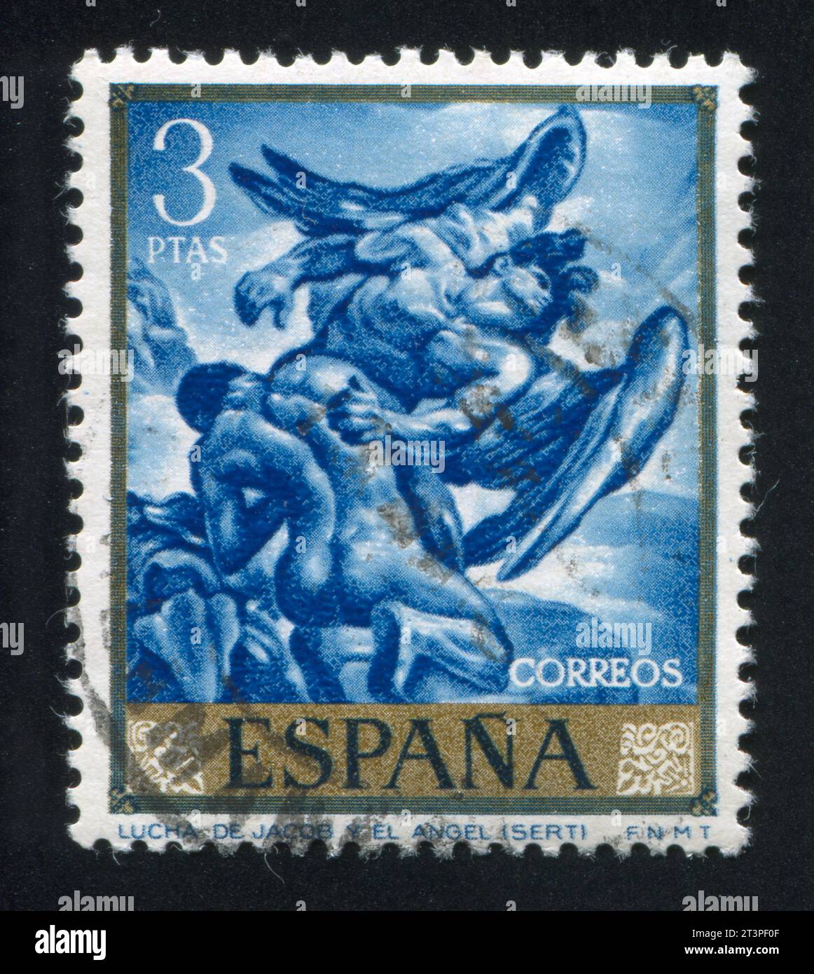 SPAIN - CIRCA 1966: stamp printed by Spain, shows Jacob Wrestling with ...
