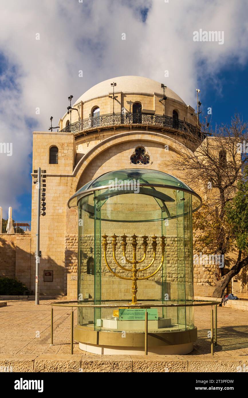 The Hurva Synagogue, with the golden menora Stock Photo - Alamy
