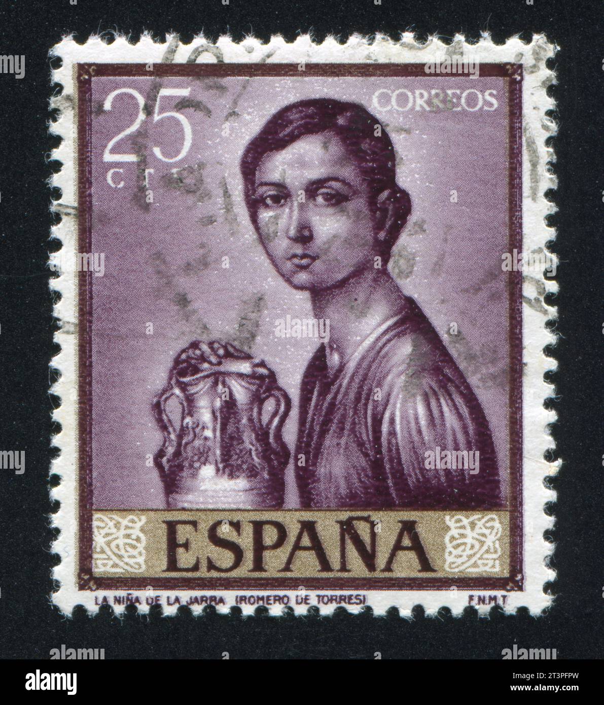 SPAIN - CIRCA 1965: stamp printed by Spain, shows Girl of the pitcher ...