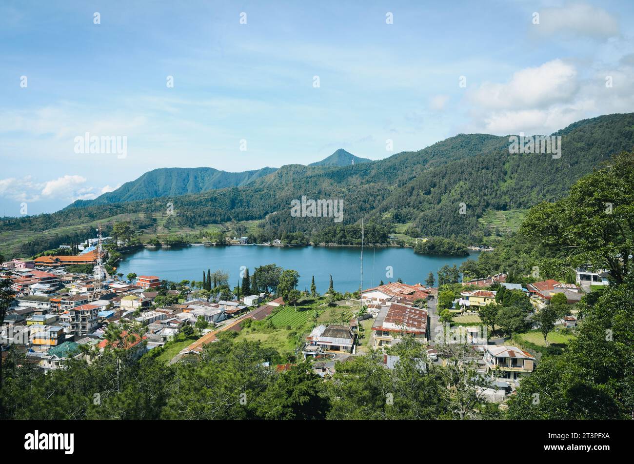 Aerial view of Sarangan Lake (Telaga Sarangan) in Magetan, East Java ...