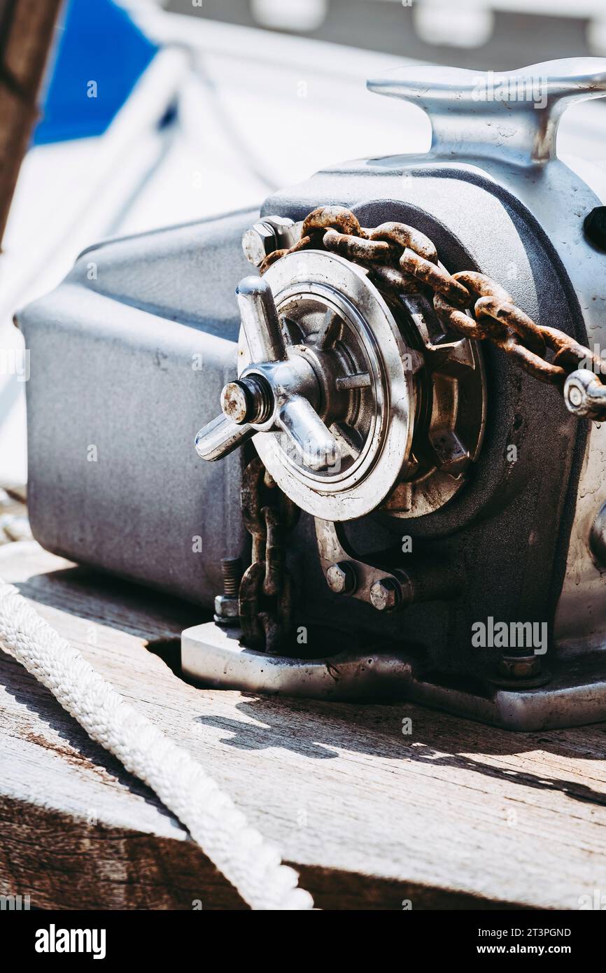 Metal gear and chain equipment on a fishing boat Stock Photo - Alamy