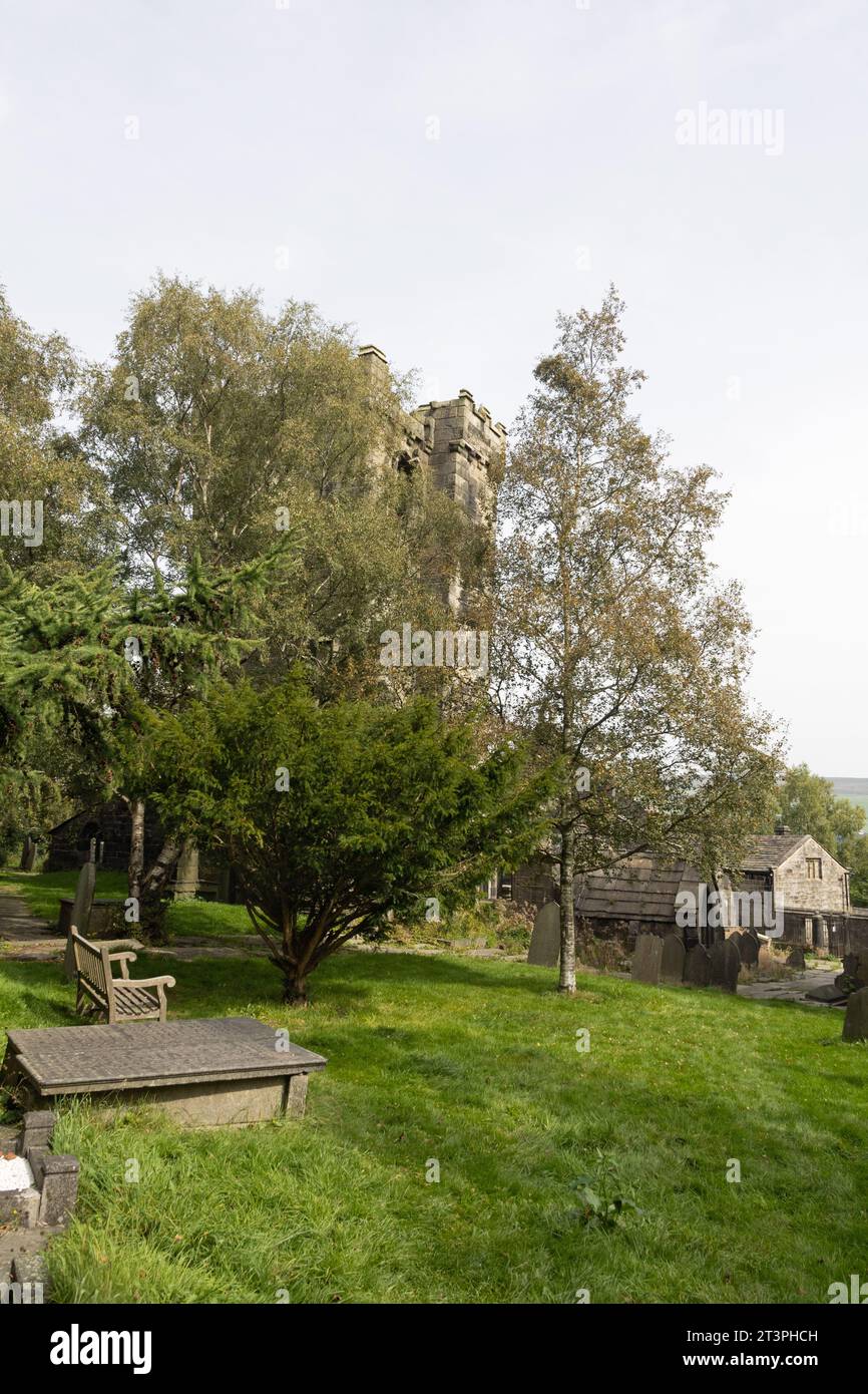 The graveyard of the Church of St Thomas a Becket Heptonstall West Yorkshire England Stock Photo ...