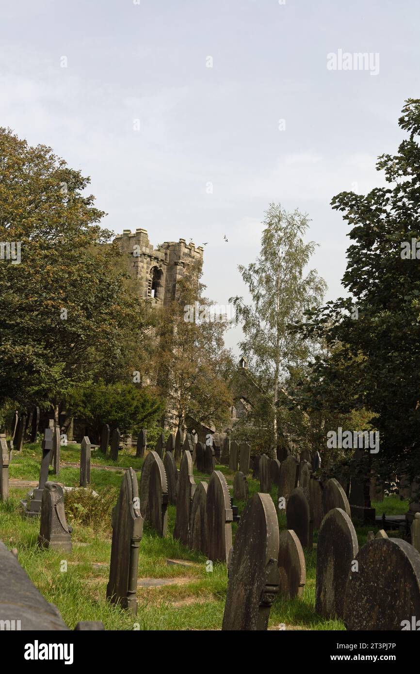 The graveyard of the Church of St Thomas a Becket Heptonstall West Yorkshire England Stock Photo ...