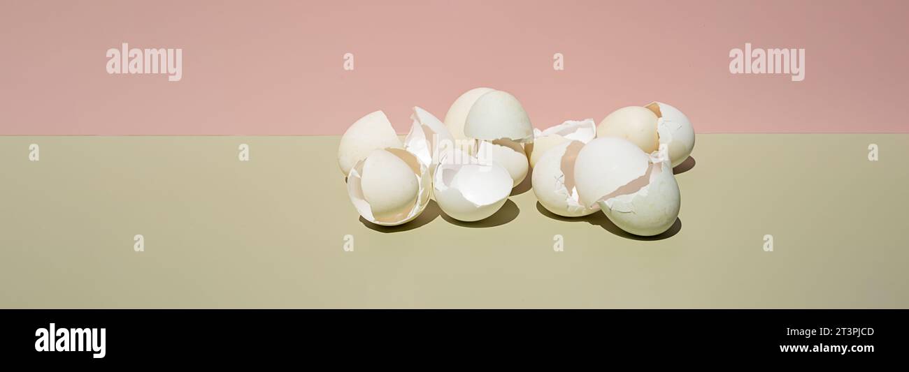 Cracked eggs shell. Easter creative still life Stock Photo - Alamy