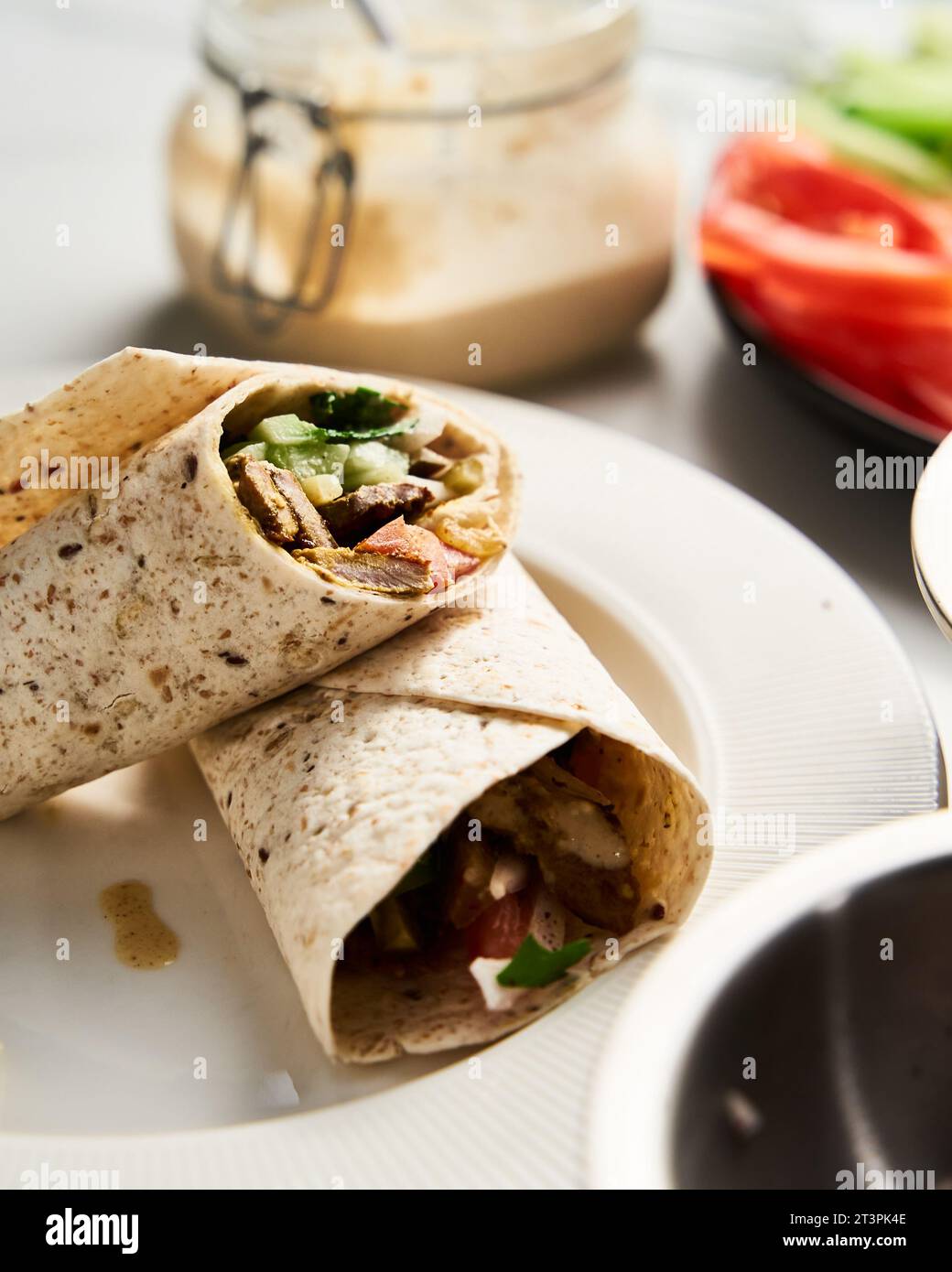 Beef and Lamb Lebanese style shawarma with onions, greens and ...