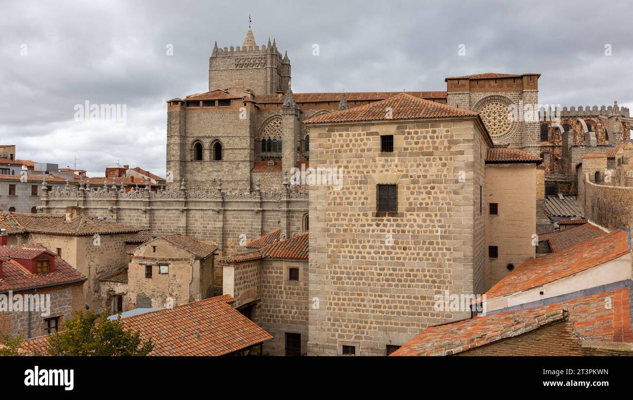 Avila, Spain cityscape with the Gothic Cathedral of Avila embedded in ...