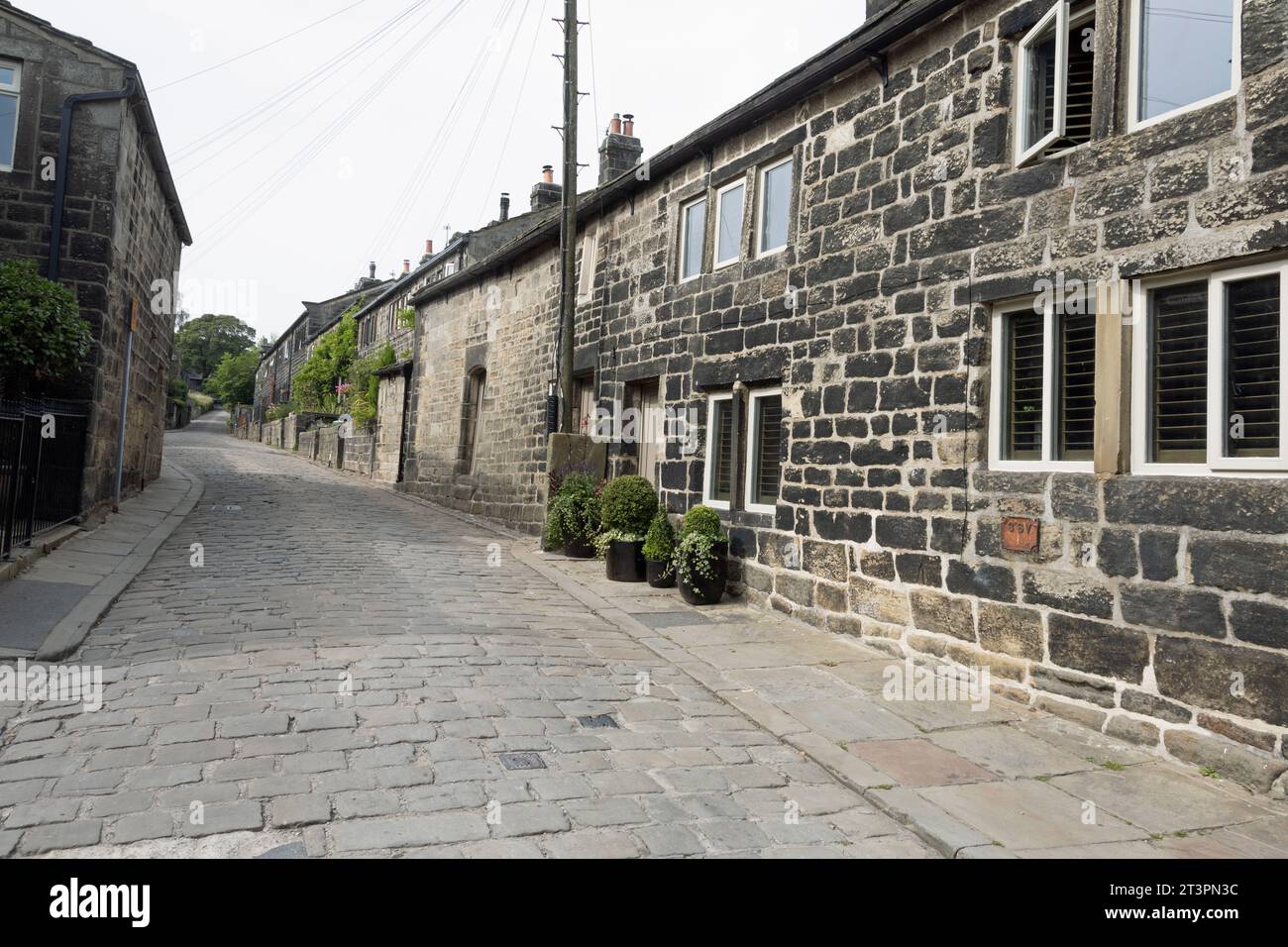 Terraced houses Town Gate Heptonstall West Yorkshire England Stock ...