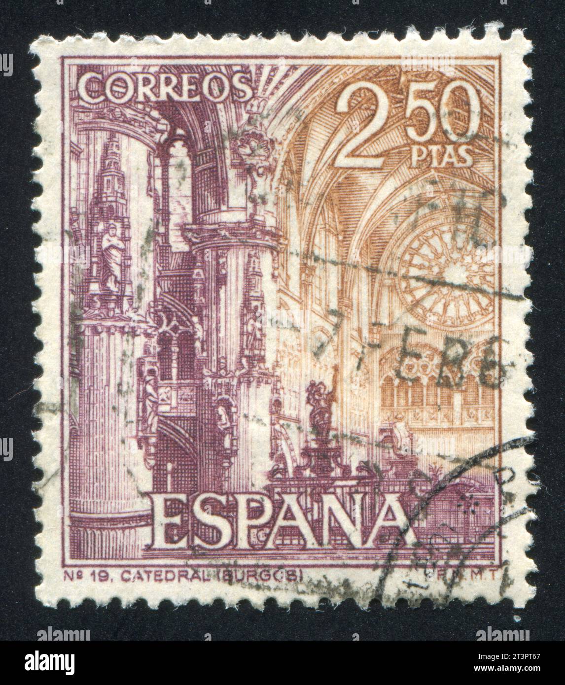 SPAIN - CIRCA 1965: stamp printed by Spain, shows Interior in Cathedral ...