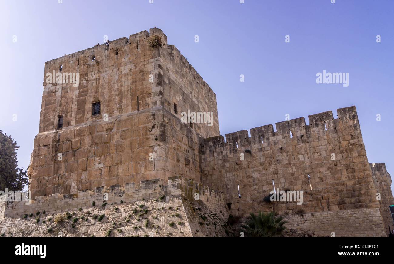 The stone walls of Tower of David in Old Town of Jerusalem in Israel ...