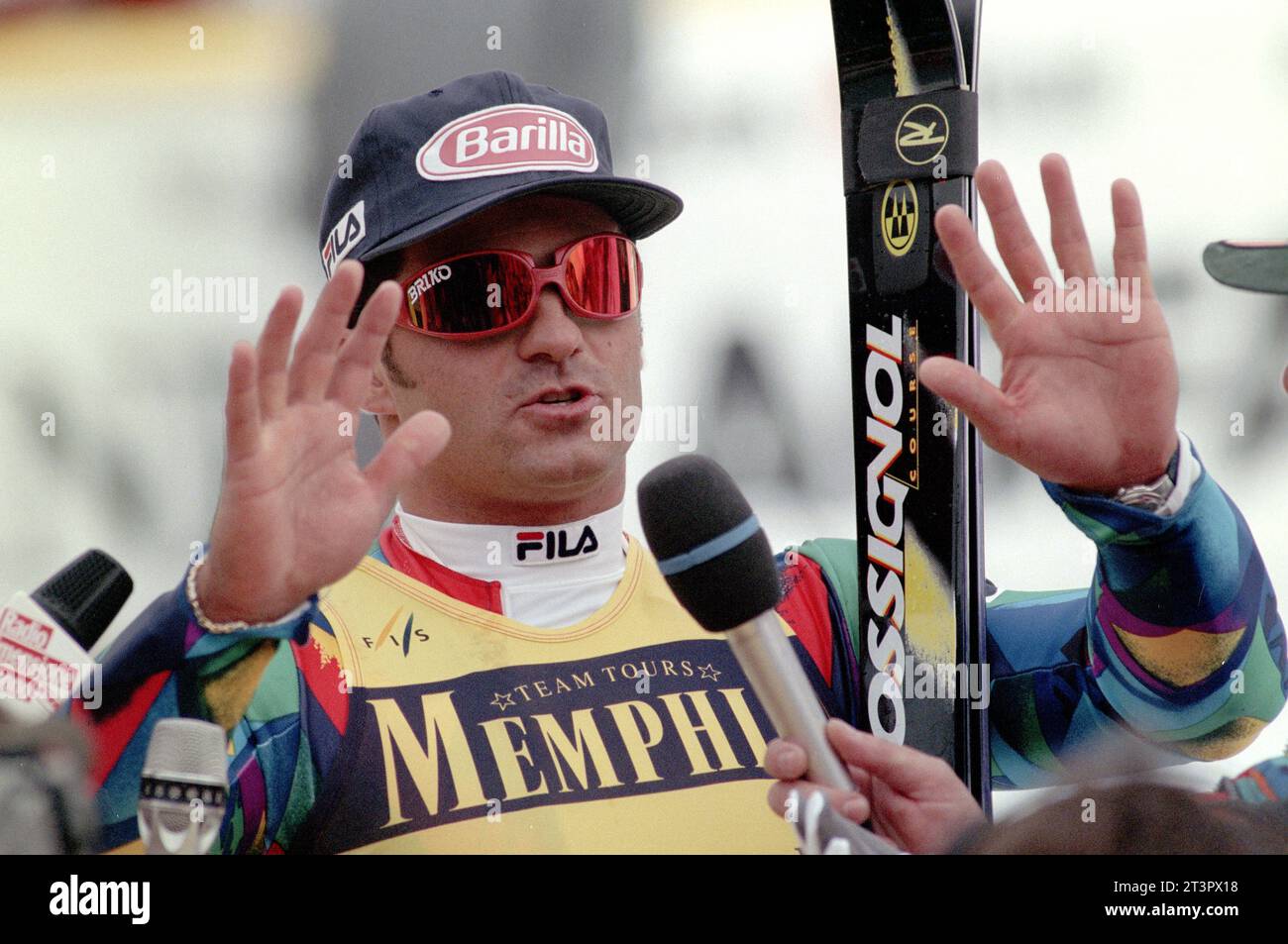 Italy Bormio 1995-03-18: Alberto Tomba, Italian skier, at the finish ...