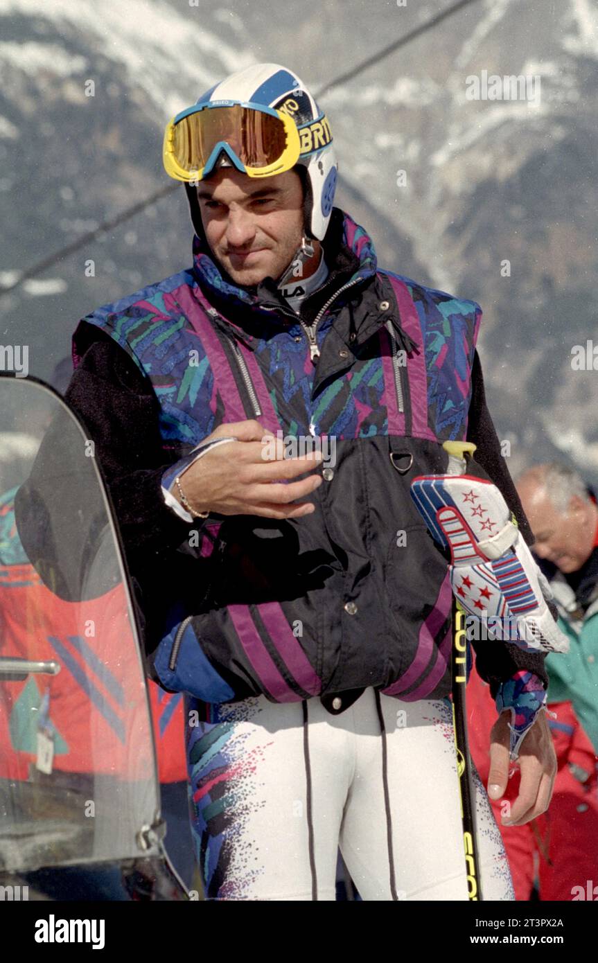Italy Bormio 1995-03-18: Alberto Tomba, Italian skier, during the ...