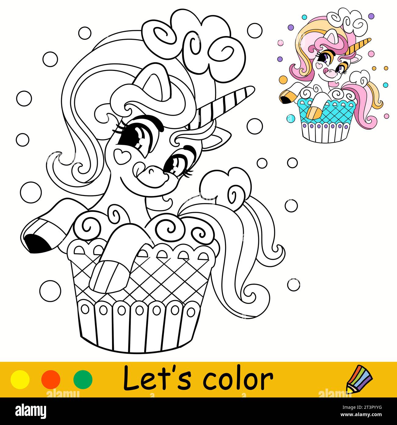 Cartoon cutes sweet cupcake unicorn. Kids coloring book page. Unicorn ...