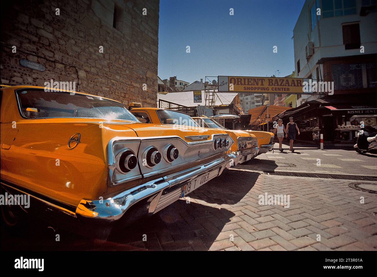 Big old American Chevrolet yellow taxi's near the port in Kuşadası ...