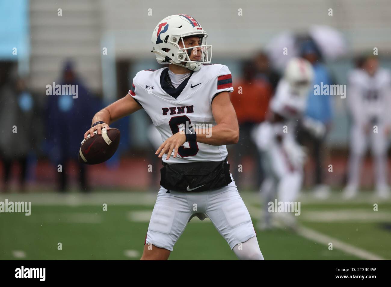 Penn Quakers quarterback Aidan Sayin #9 during action in the NCAA ...