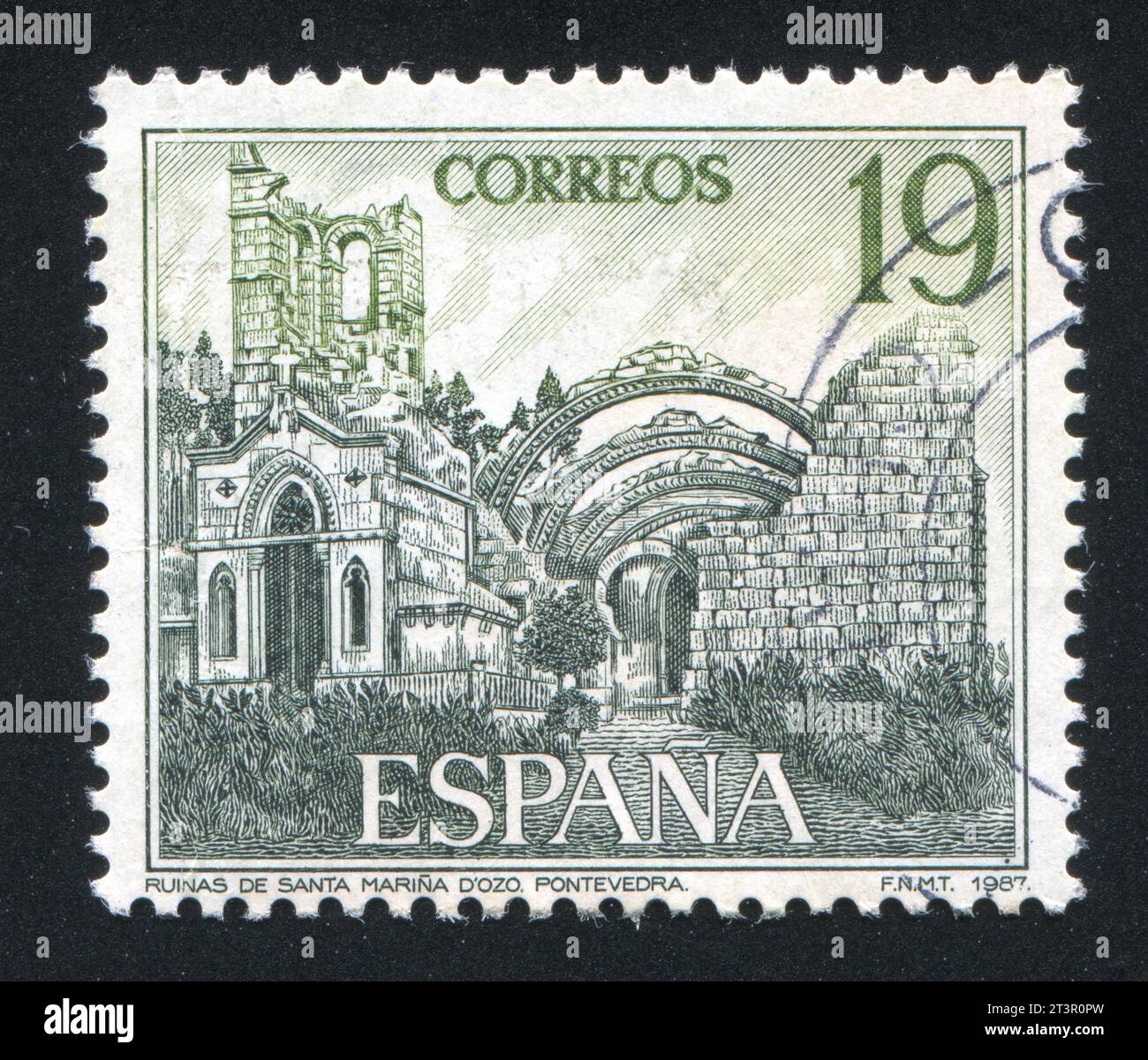 SPAIN - CIRCA 1987: stamp printed by Spain, shows Santa Maria ruins ...