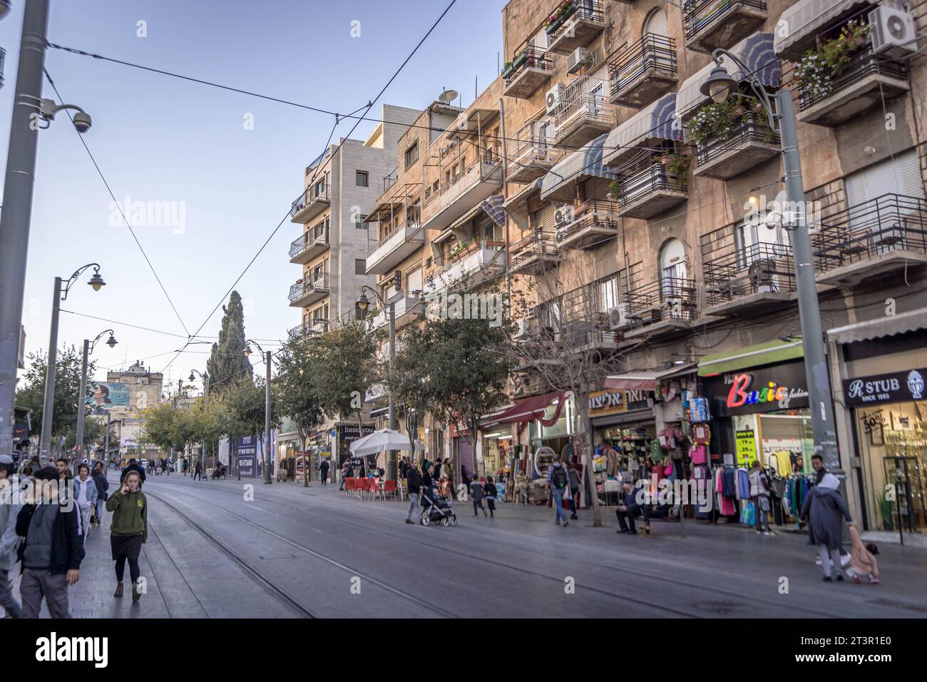 The people on the streets of Jerusalem, Israel, with residential ...