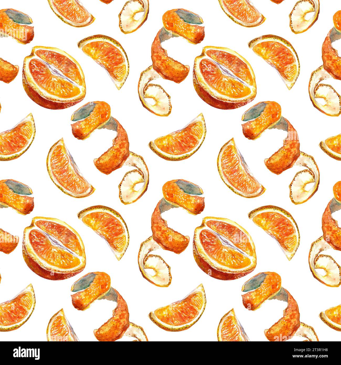 Seamless pattern of orange slices and zest. Watercolor illustration ...