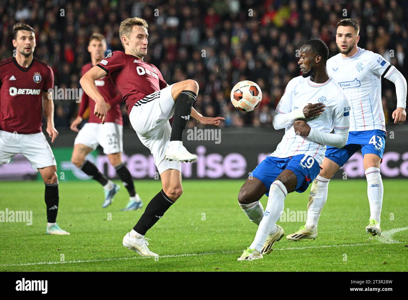 Prague, Czech Republic. 26th Oct, 2023. From left Jan Kuchta of Sparta ...