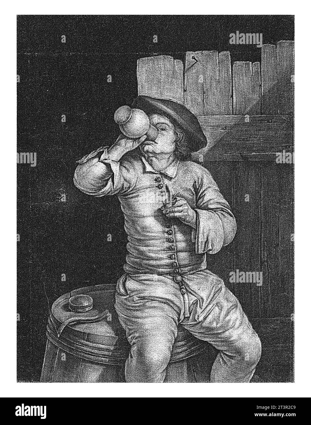 Drinking Man on a Barrel, Nicolaes van Haeften, 1673 - 1715 A man with ...