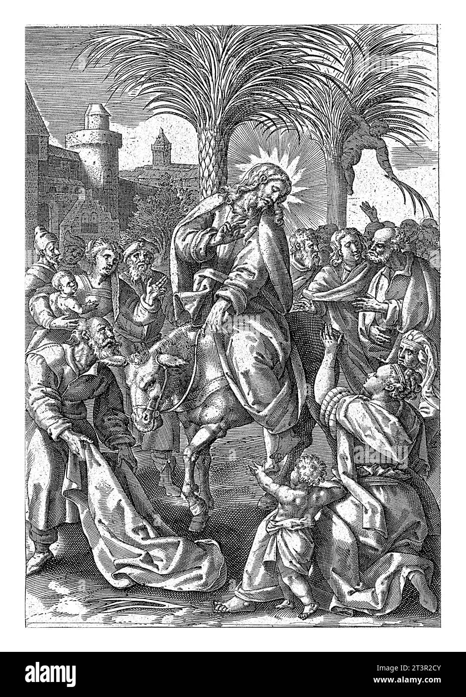 Entry of Christ into Jerusalem, Antonie Wierix (II), after Maerten de Vos, 1583 - 1587 Christ is ...