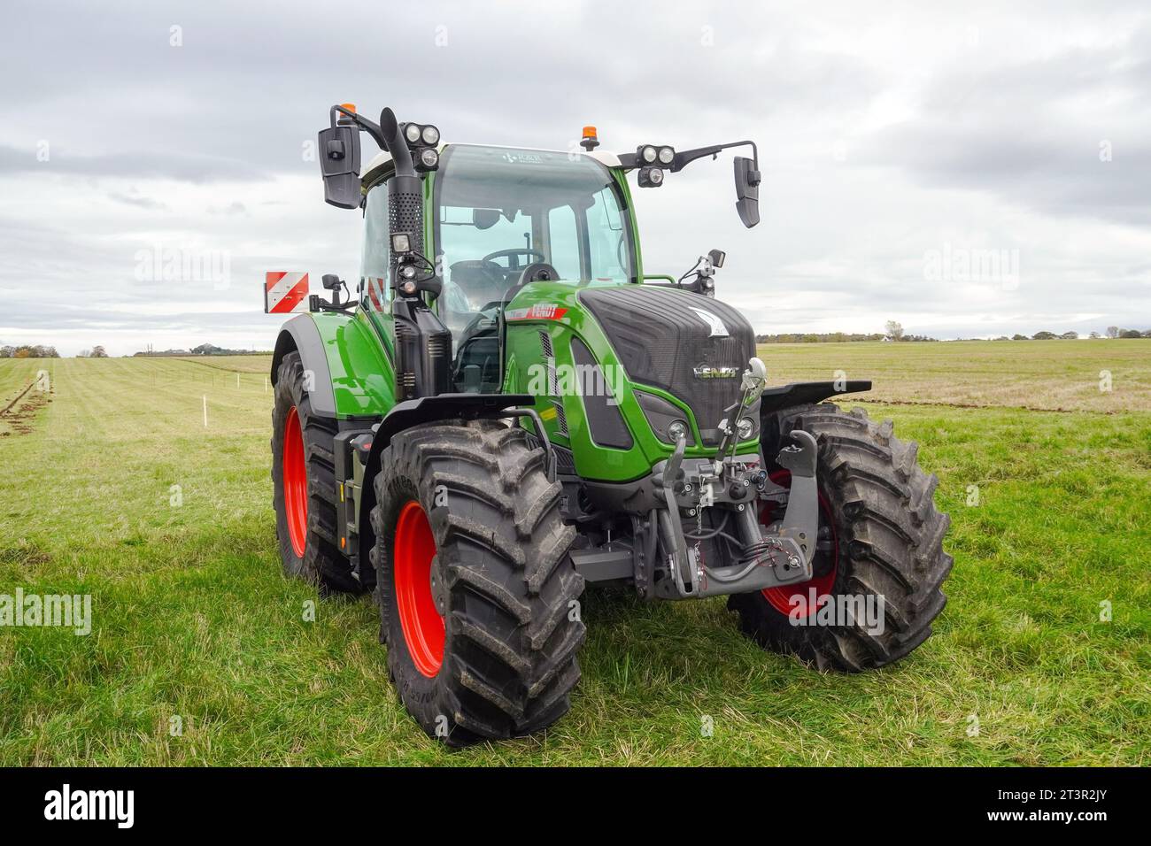 Green coloured Fendt 718 Vario tractor on display at agricultural show ...