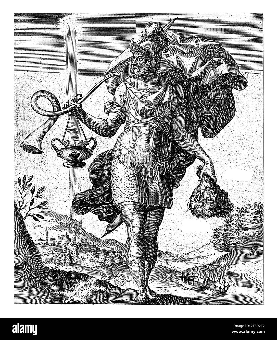 Landscape with Gideon. In one hand the heads of Zebach and Zalmunna, in ...