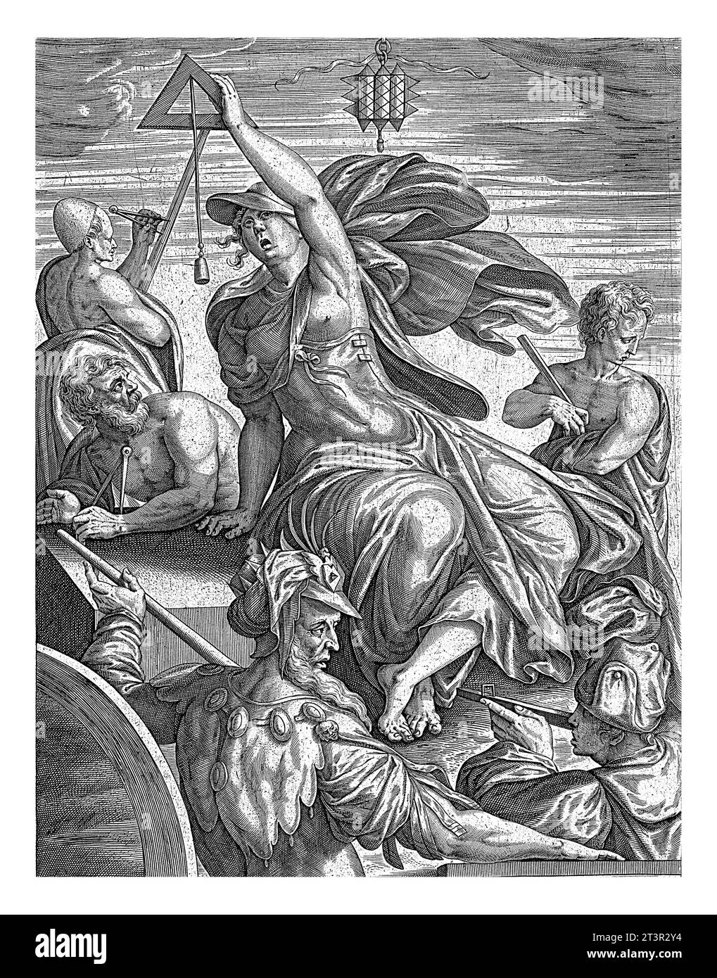 The female personification of Geometry, in her hand a drawing triangle ...