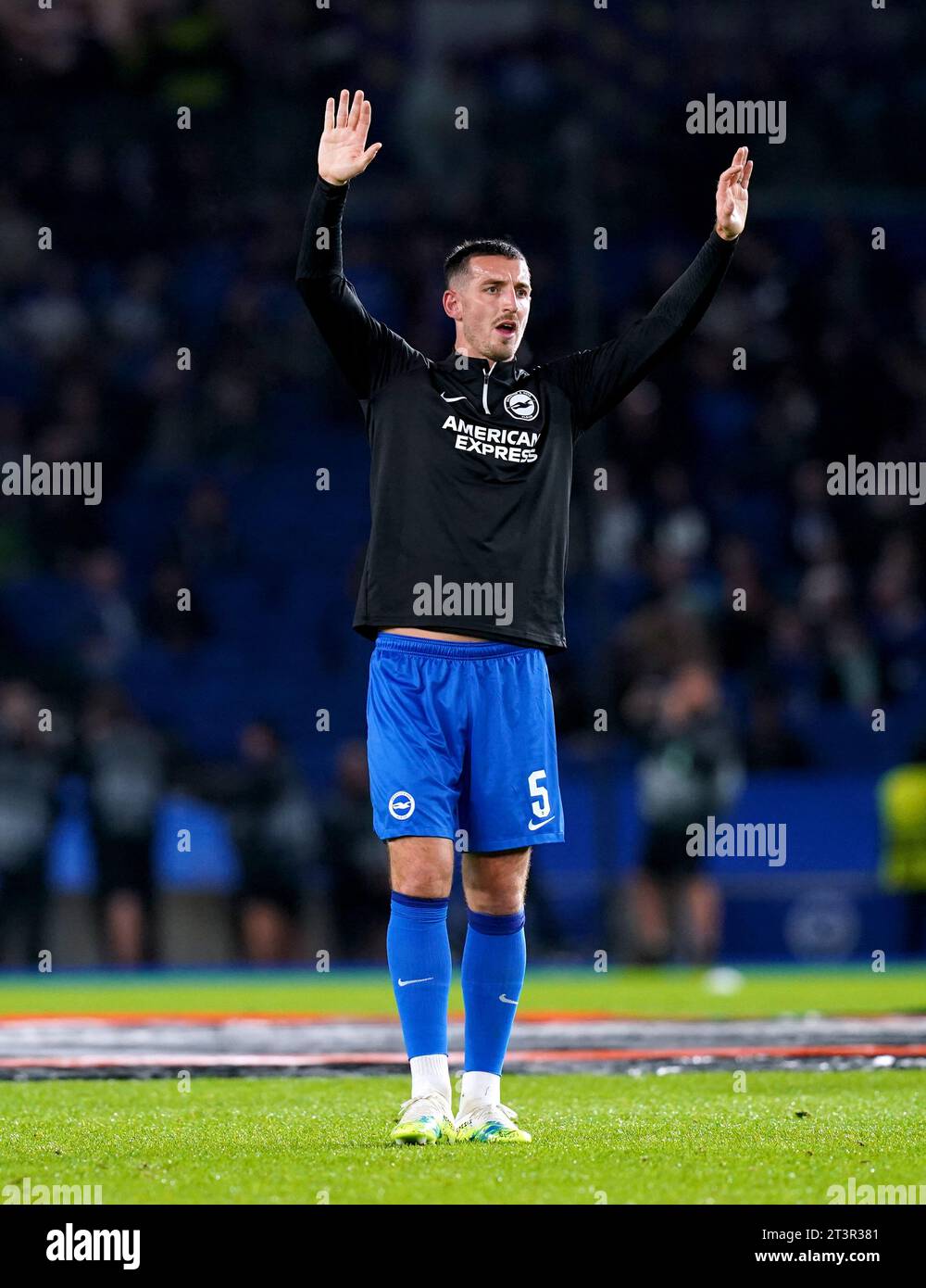 Brighton and Hove Albion's Lewis Dunk warms up ahead of the UEFA Europa ...