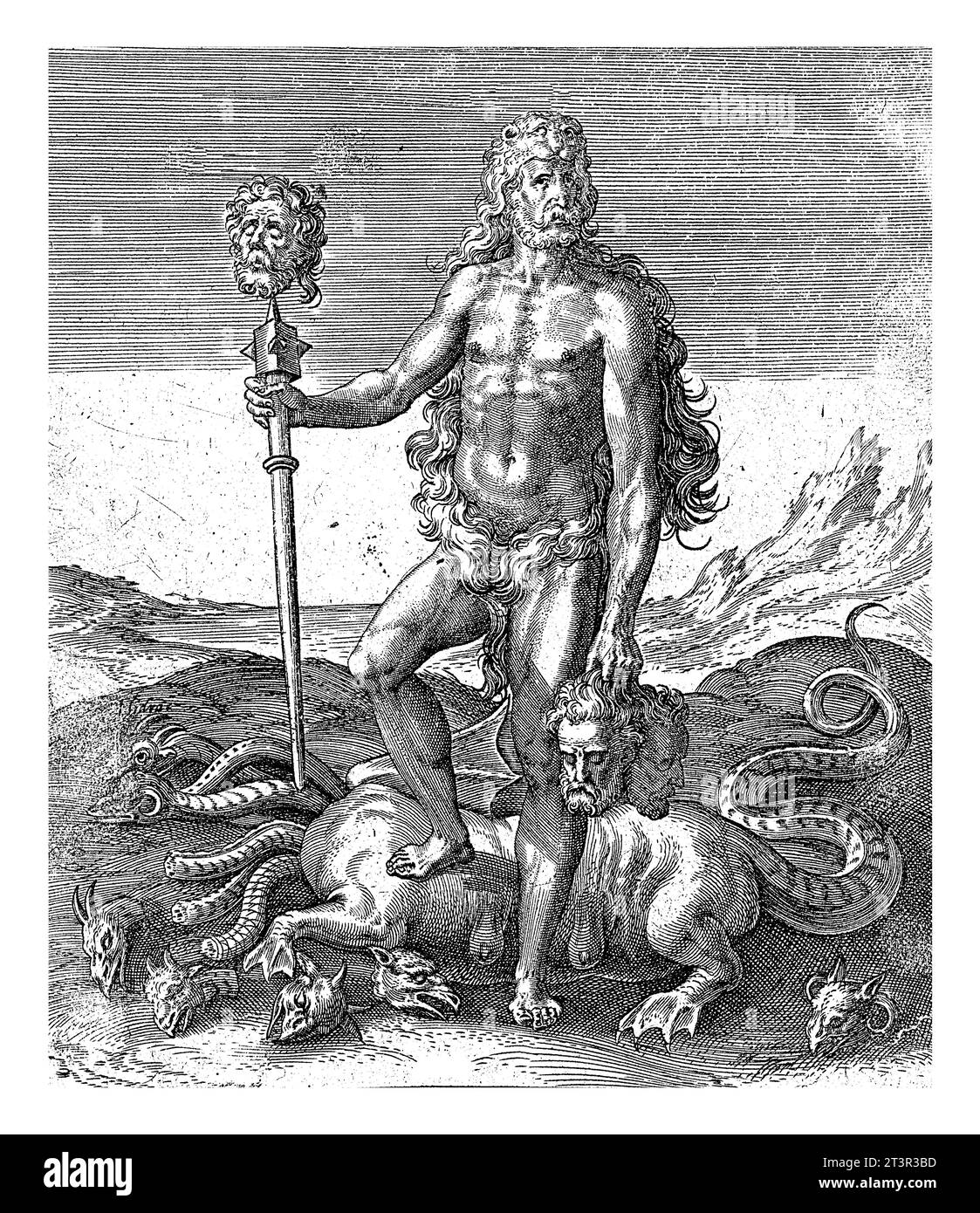 Landscape with Hercules. In his hand he holds the heads of king ...