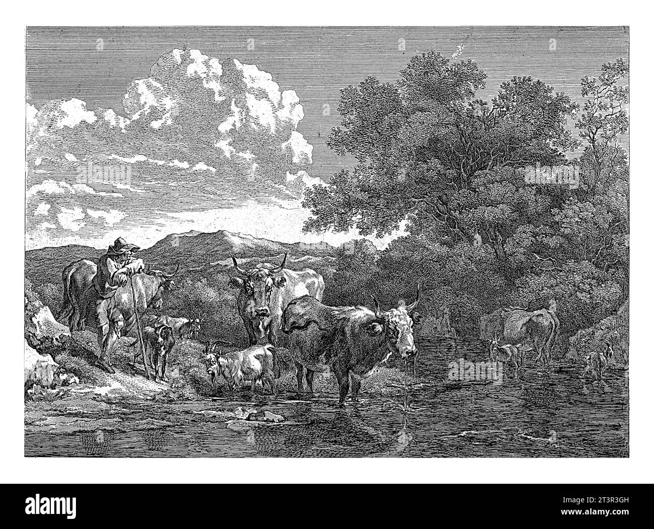 Shepherd at a ford leaning on his staff, Jan de Visscher, after ...